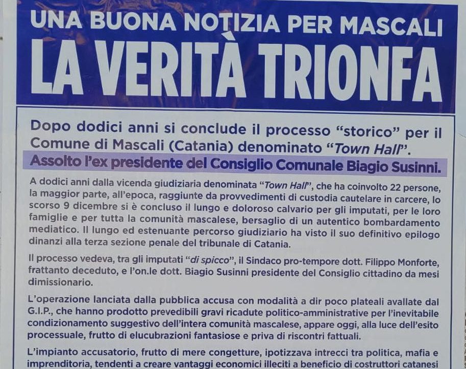 Politica a Mascali: concluso il processo “Town Hall”, Biagio Susinni ...